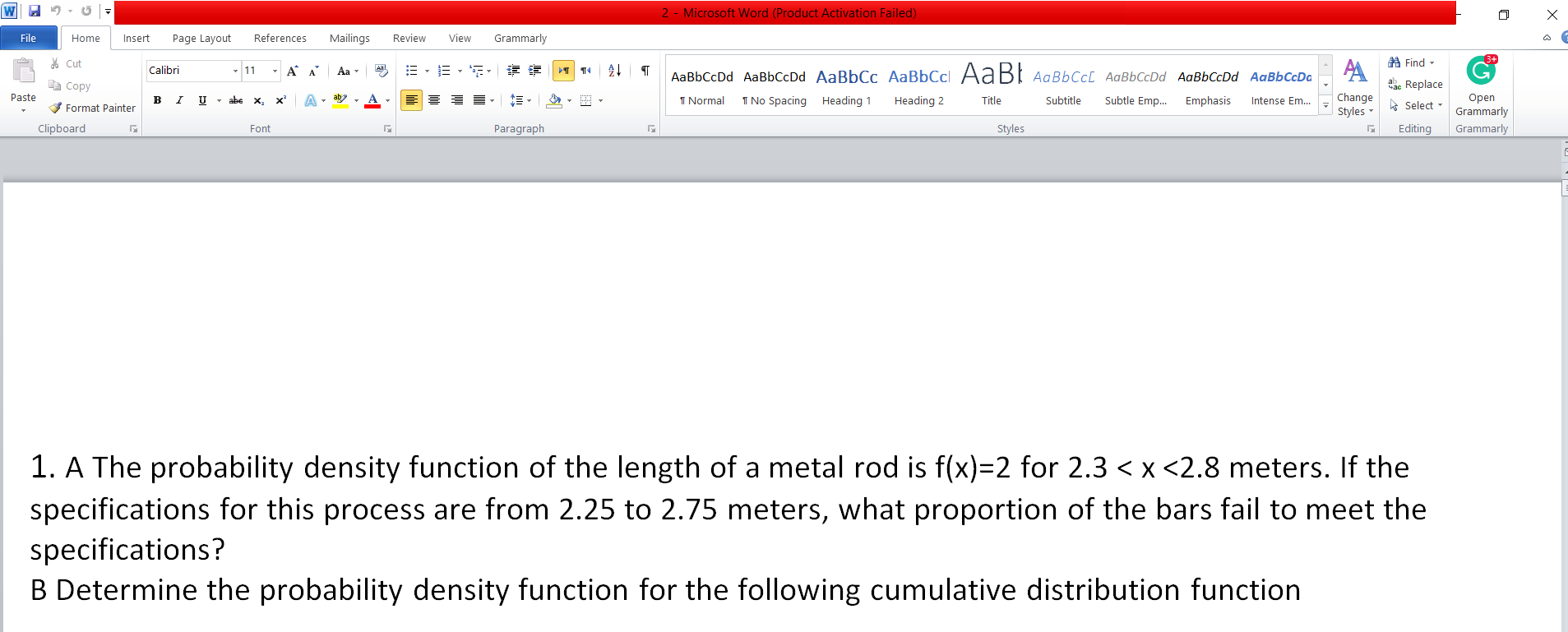 Solved 2 2 - Microsoft Word (Product Activation Failed) File | Chegg.com