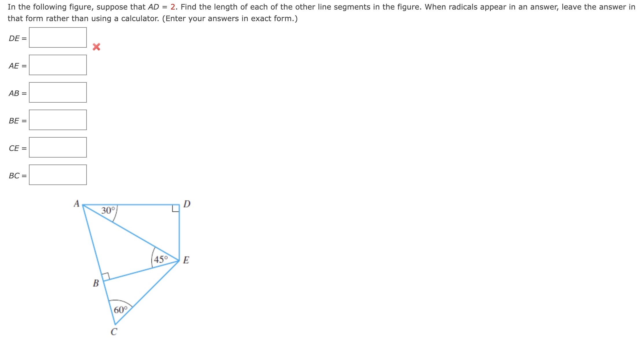 Solved In the following figure, suppose that AD=2. Find the | Chegg.com