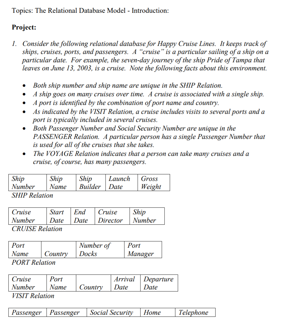 Solved Topics Relational Database Model Introduction Proj
