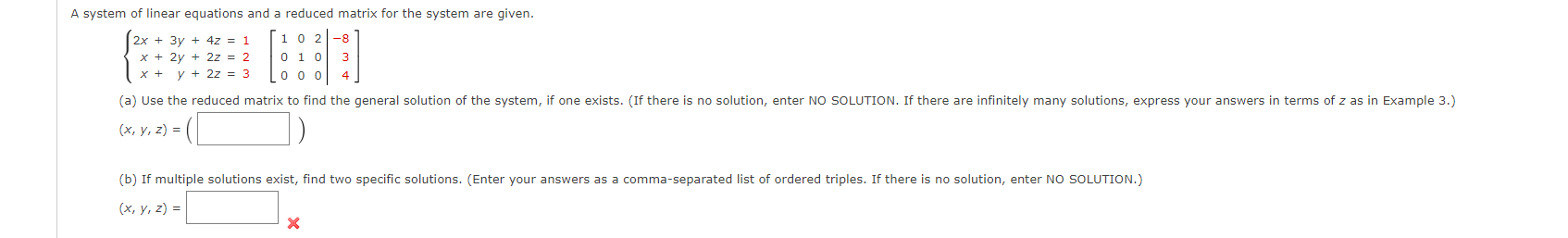 Solved A system of linear equations and a reduced matrix for | Chegg.com