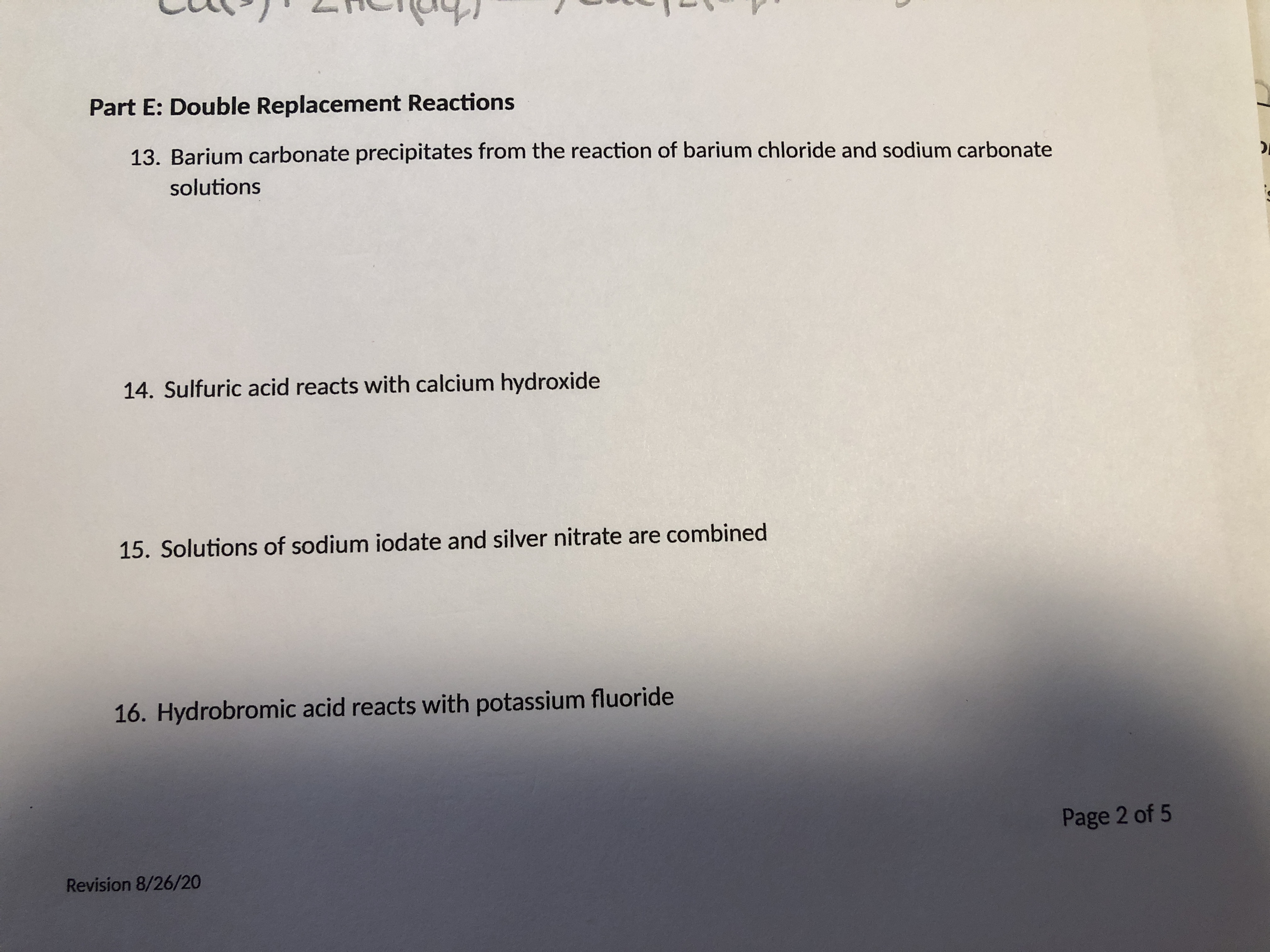 Solved Write Balanced Chemical Equations For The Following