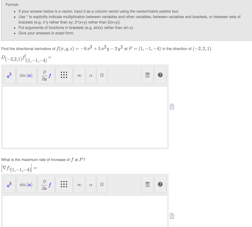 Solved Format: - If your answer below is a vector, input it | Chegg.com