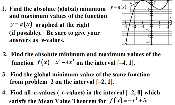 Solved 1. Find the absolute (global) minimum y= g(x) and | Chegg.com