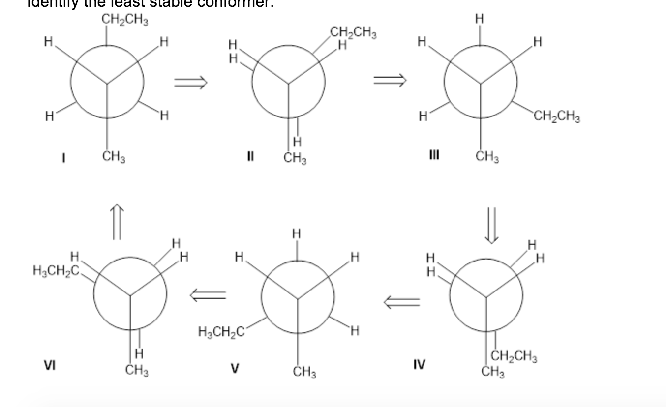 Solved une least Slable CH2CH3 H H Н. H CH2CH3 H H H Н. H H | Chegg.com