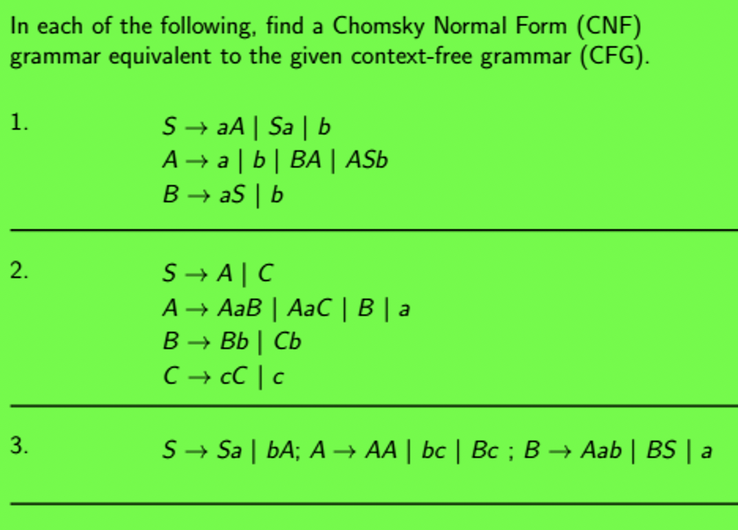 In each of the following, find a Chomsky Normal Form | Chegg.com