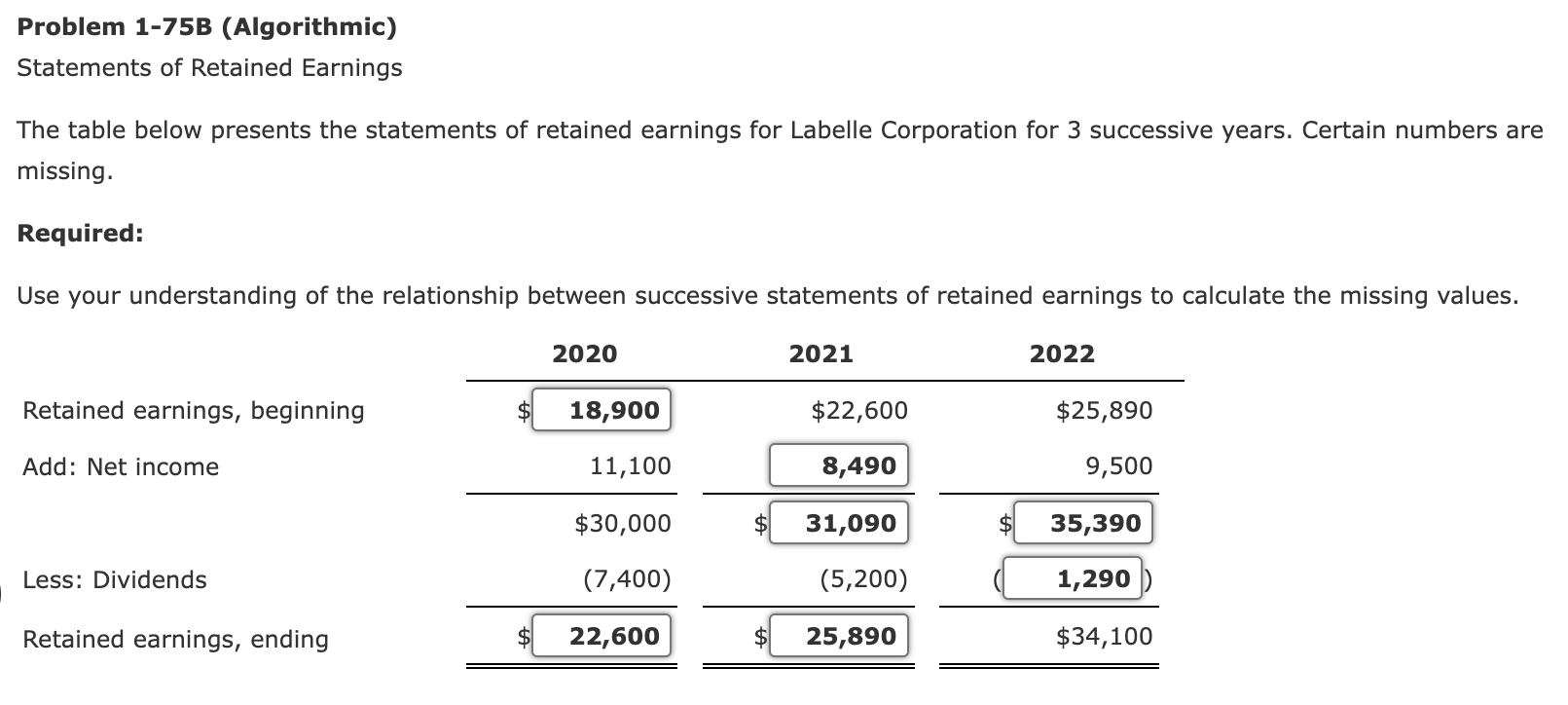 Solved Problem 1-71B (Algorithmic)Statement of Earnings and | Chegg.com