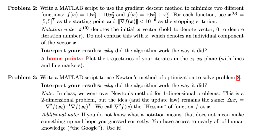 Problem 2 Write A Matlab Script To Use The Gradient