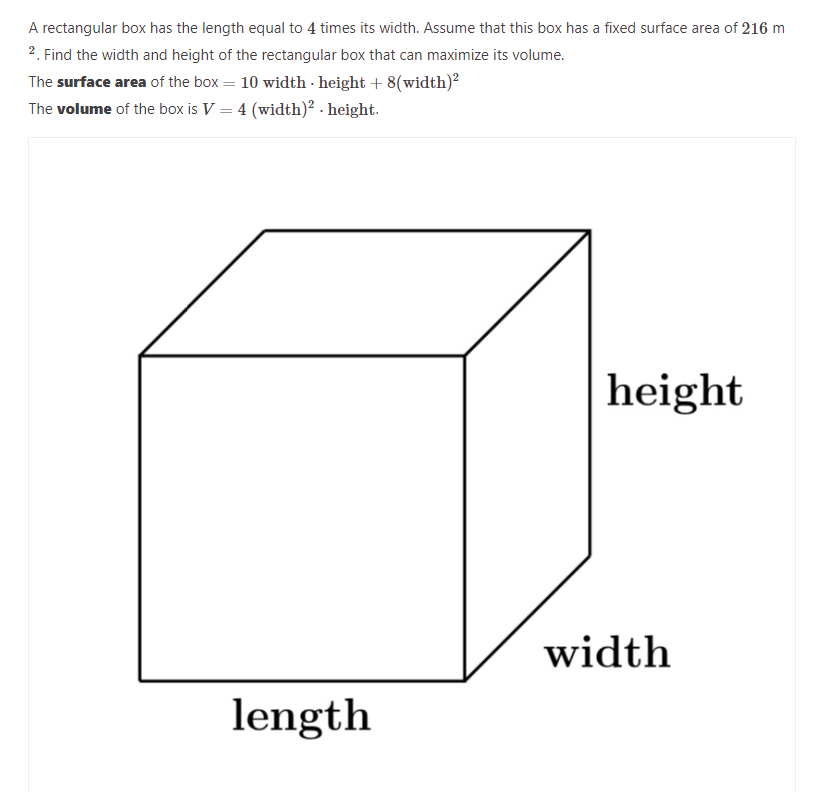 Solved A rectangular box has the length equal to 4 times its | Chegg.com