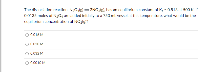Solved The dissociation reaction, N2O4( g)⇋2NO2( g), has an | Chegg.com