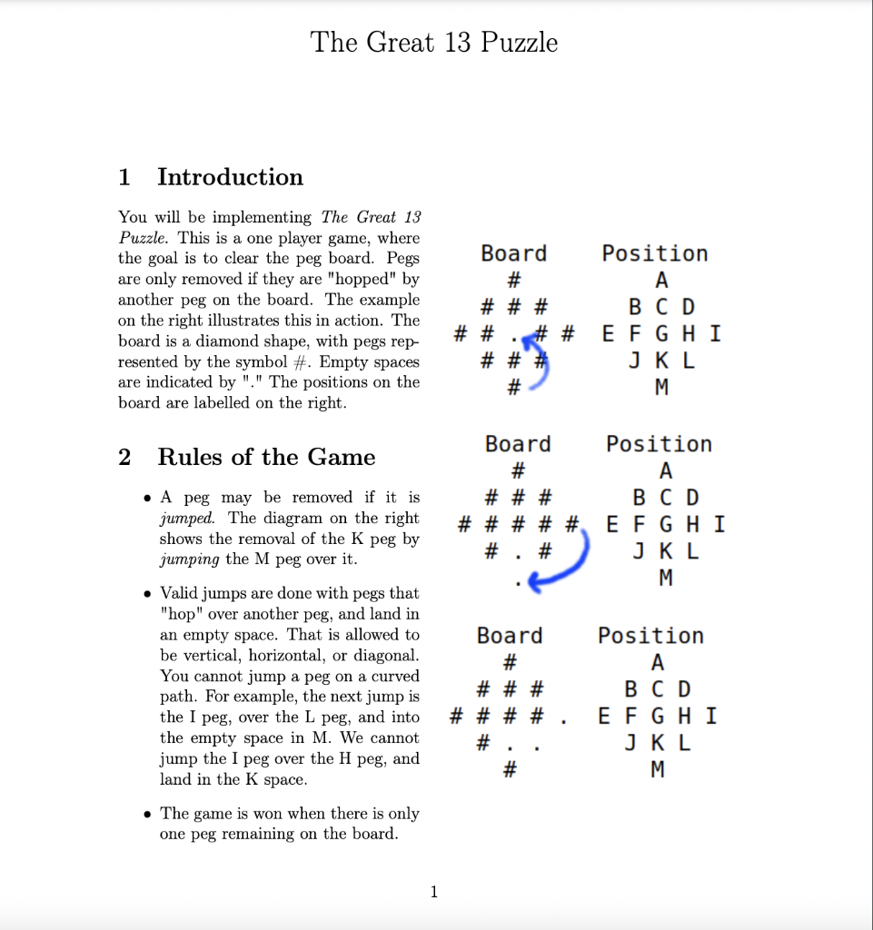 Solved The Great 13 Puzzle 1 Introduction You will be | Chegg.com
