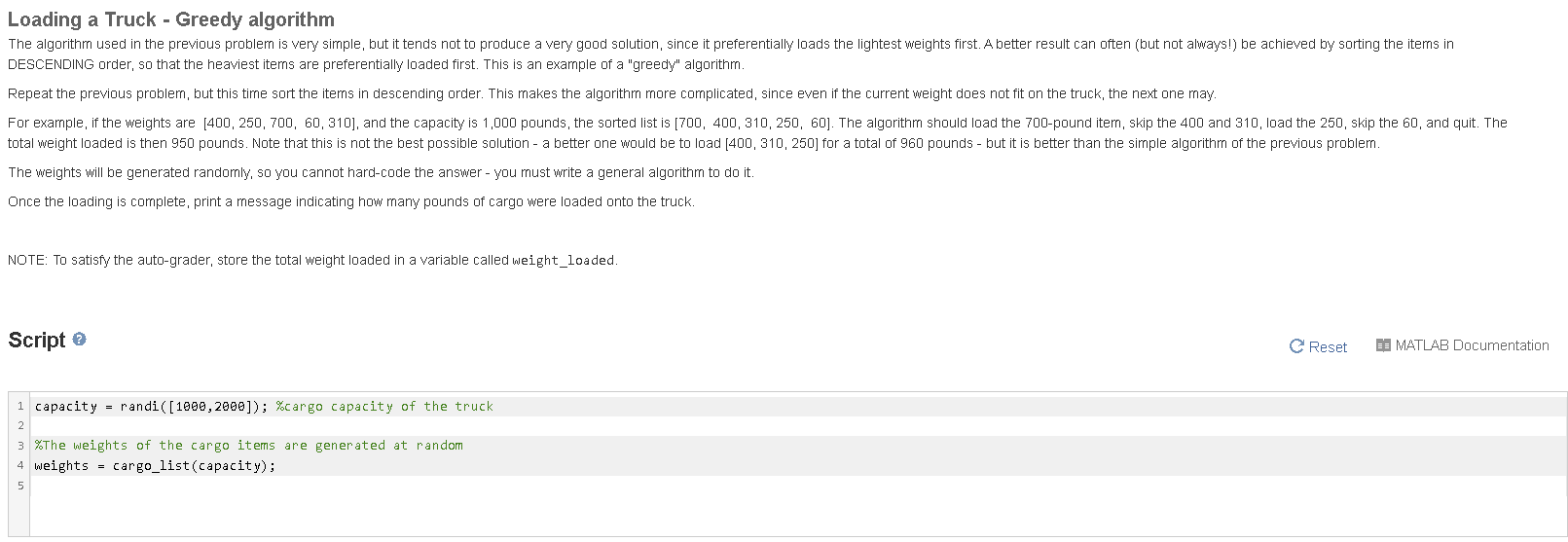 Solved Loading a Truck - Greedy algorithm The algorithm used | Chegg.com