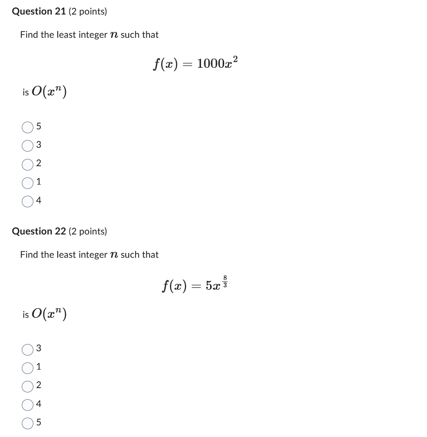 Solved Find the least integer n such that f(x)=1000x2 is | Chegg.com