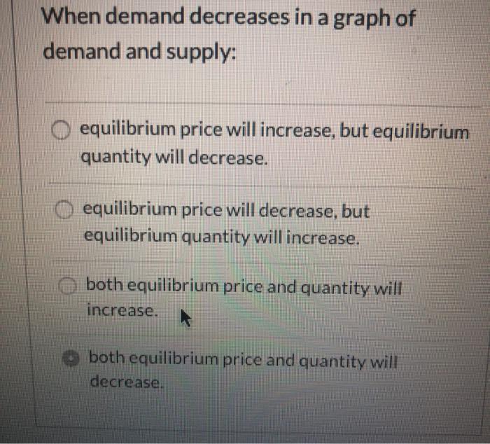 Solved When demand decreases in a graph of demand and | Chegg.com