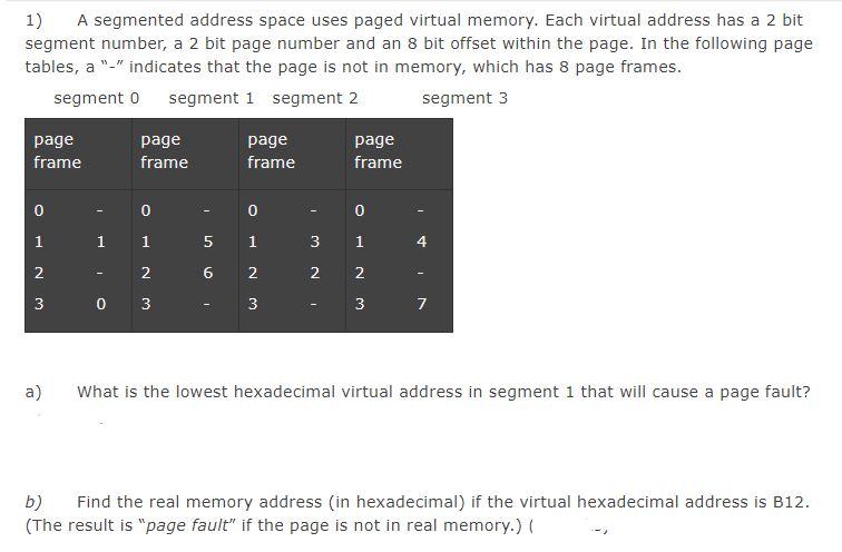 Solved 1) A segmented address space uses paged virtual | Chegg.com