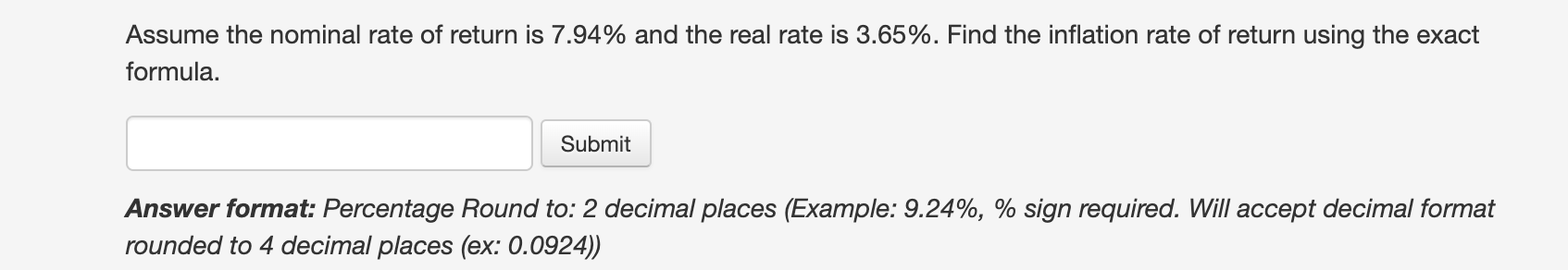 Solved Assume the nominal rate of return is 7.94% and the | Chegg.com