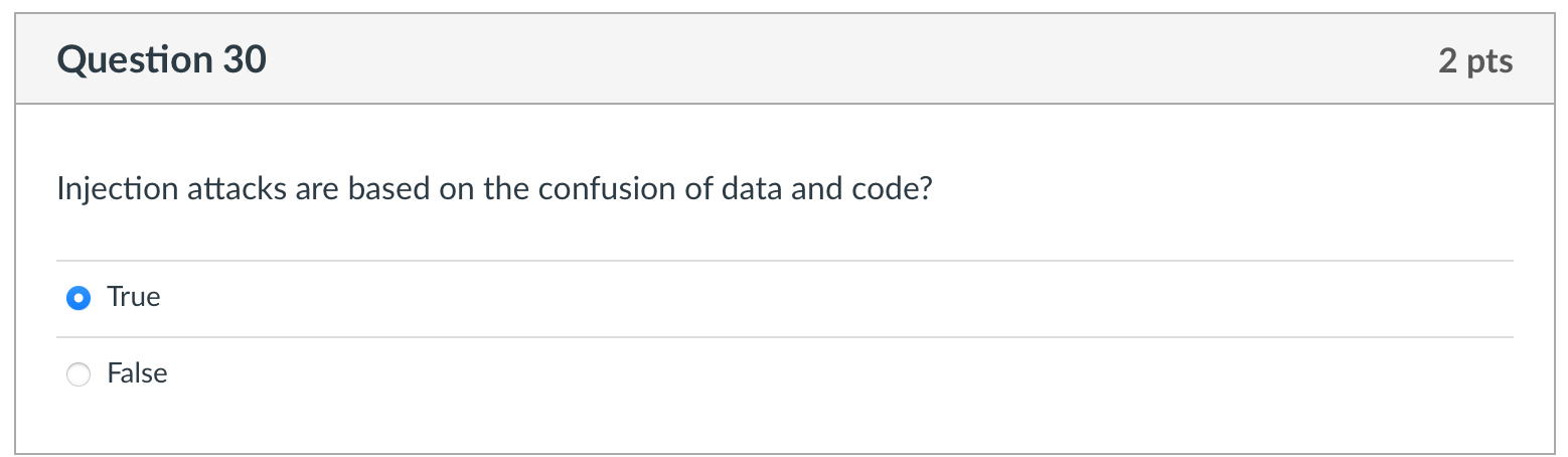 Solved Injection attacks are based on the confusion of data | Chegg.com