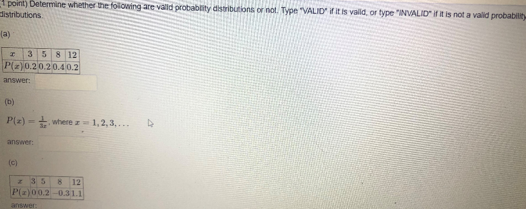 Solved 1 point) Determine whether the following are valid | Chegg.com