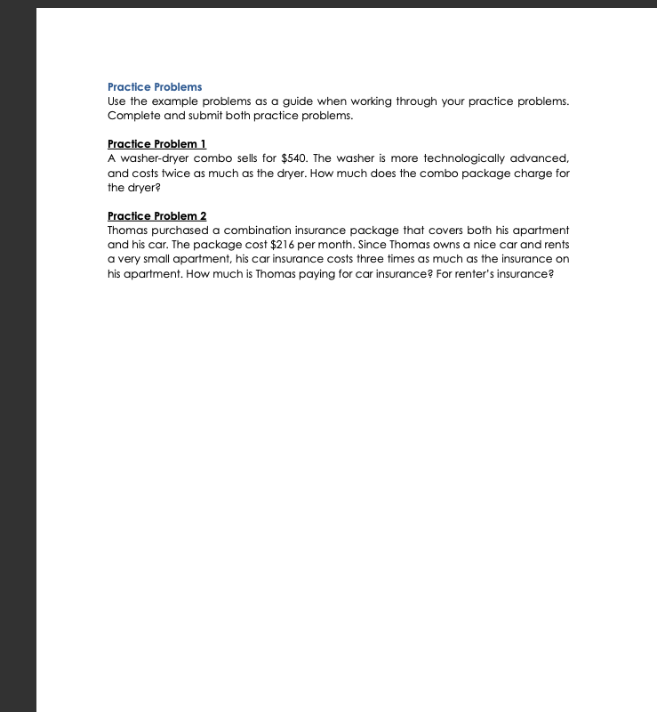 Solved Practice Problems Use the example problems as a guide | Chegg.com