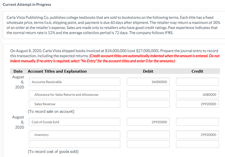 Solved Current Attempt in Progress Carla Vista Publishing | Chegg.com