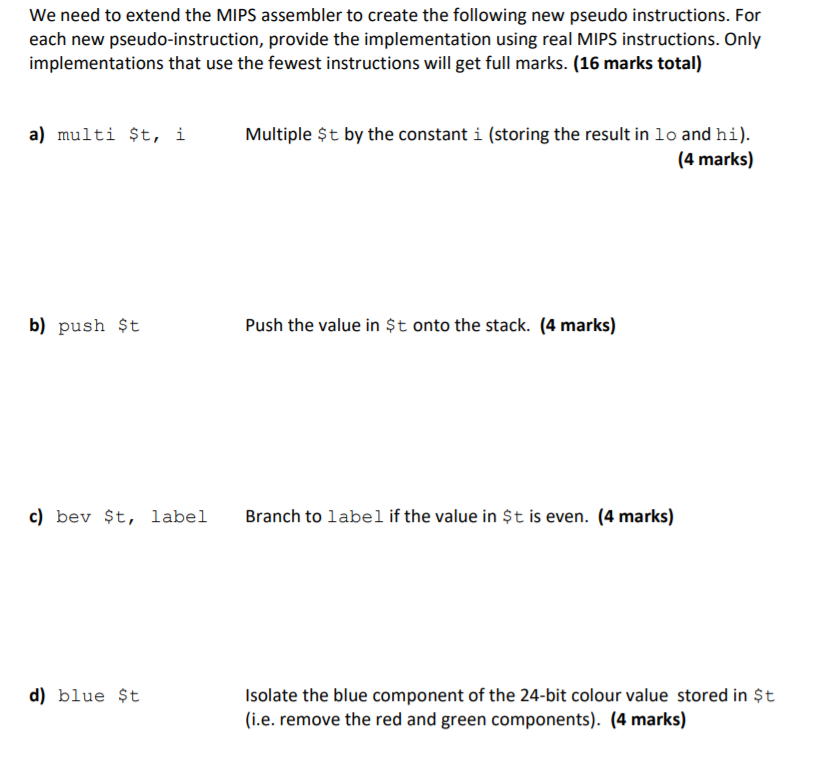 Solved We need to extend the MIPS assembler to create the | Chegg.com