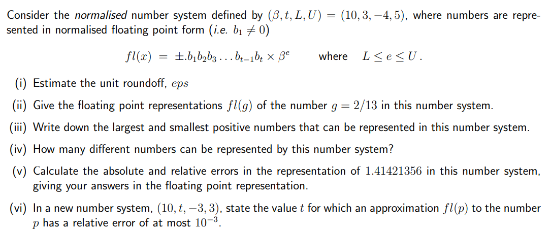Consider the normalised number system defined by | Chegg.com