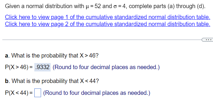 Solved Given a standardized normal distribution (with a mean | Chegg.com