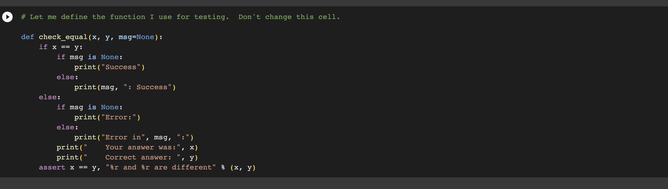 Solved \# Let me define the function I use for testing. | Chegg.com