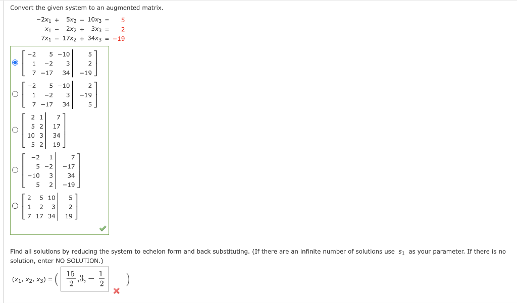Solved Convert the given system to an augmented matrix. | Chegg.com