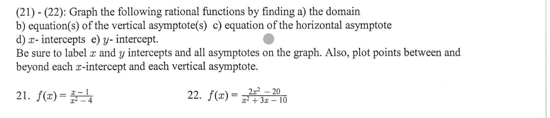 Solved (21) - (22): Graph the following rational functions | Chegg.com