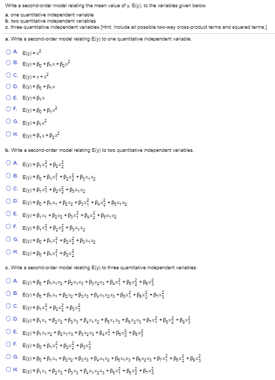 Solved Write a second-order model relating the mean value of | Chegg.com