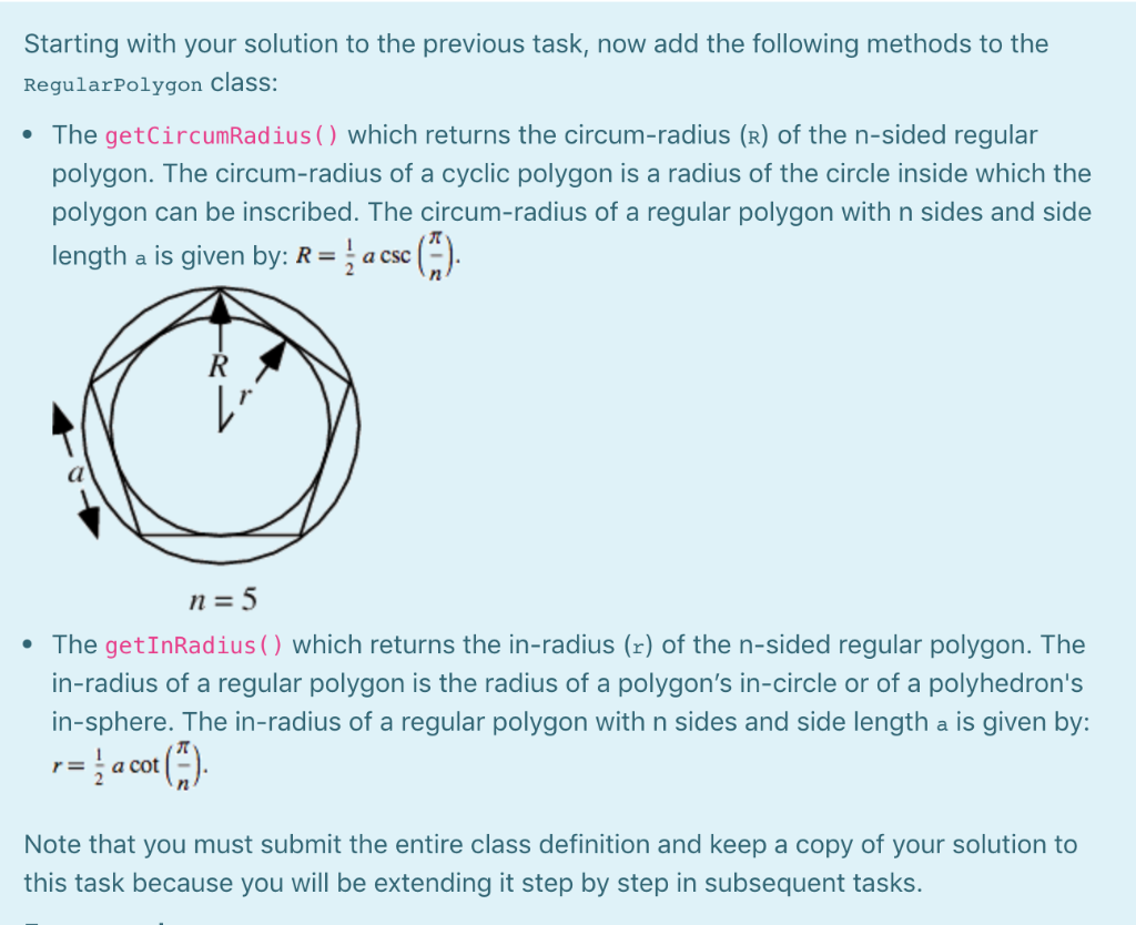 Solved 1a. Design a class named RegularPolygon to | Chegg.com