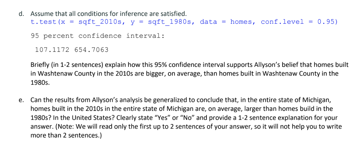 Solved d. Assume that all conditions for inference are | Chegg.com