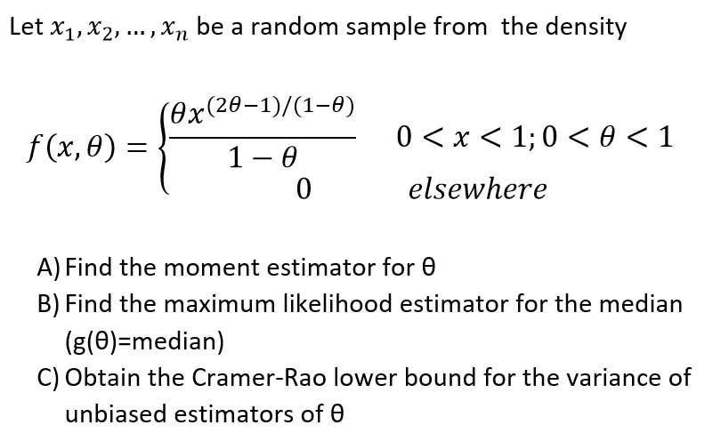 Solved Let x1,x2,…,xn be a random sample from the density | Chegg.com