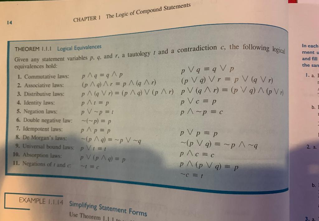 Solved CHAPTER 1 The Logic of Compound Statements 14 THEOREM | Chegg.com