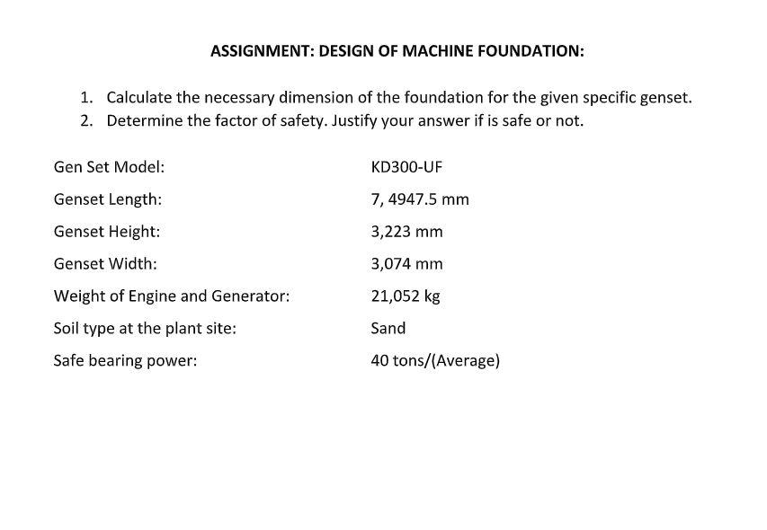 ASSIGNMENT: DESIGN OF MACHINE FOUNDATION: 1. | Chegg.com