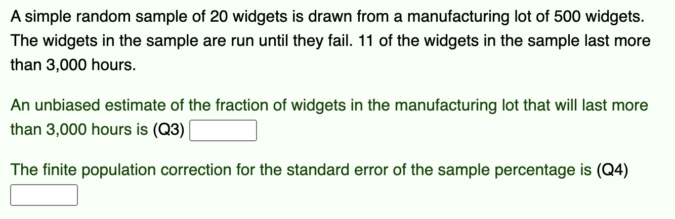 Solved A simple random sample of 20 widgets is drawn from a | Chegg.com