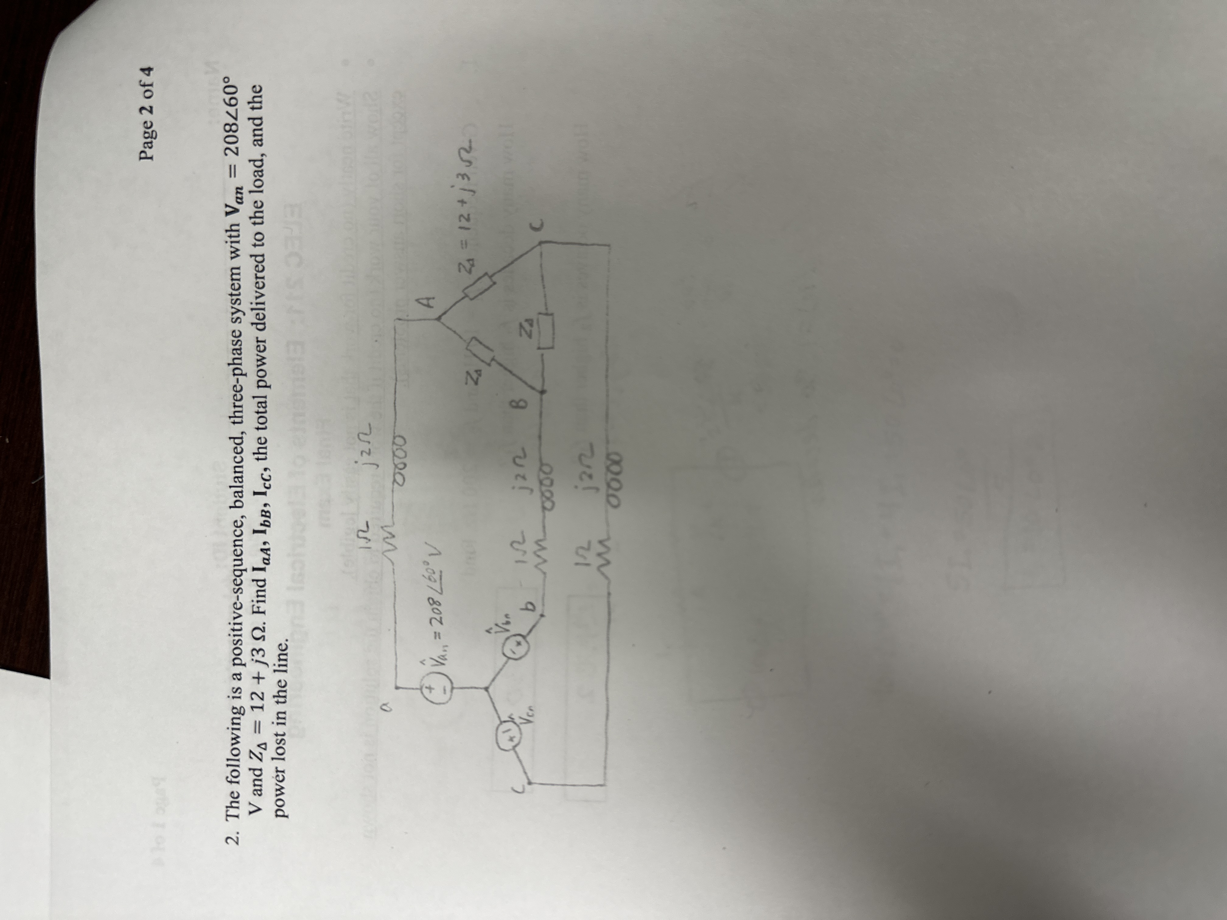 Solved The following is a positive-sequence, balanced, | Chegg.com