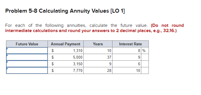 Solved Problem 5-8 Calculating Annuity Values [LO 1] For | Chegg.com