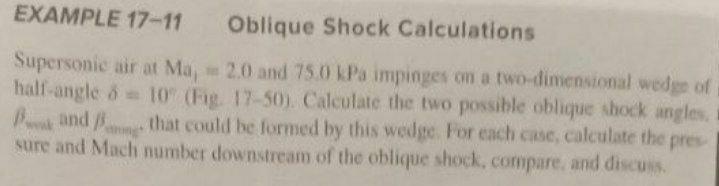 Solved EXAMPLE 17-11 Oblique Shock Calculations Supersonic | Chegg.com