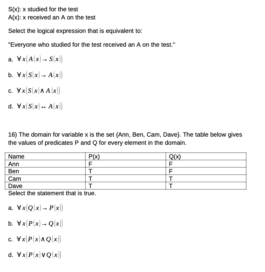 Solved 13) The domain for variable x is the set of all | Chegg.com