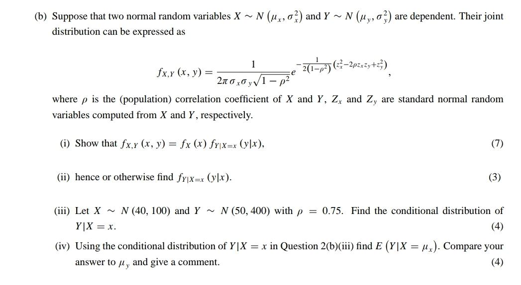 Solved o (b) Suppose that two normal random variables X ~ N | Chegg.com