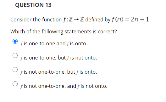 Solved QUESTION 13 Consider the function f:Z-Z defined by | Chegg.com