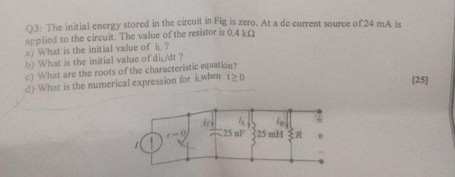 Solved Q3: The initial energy stored in the circuit in Fig | Chegg.com