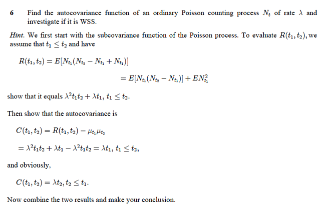 Solved 6 Find The Autocovariance Function Of An Ordinary