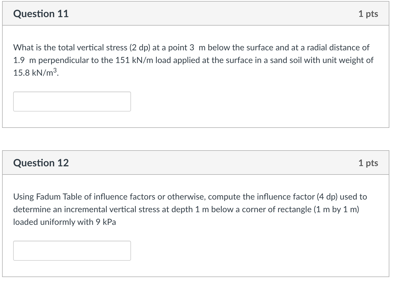 Solved What is the total vertical stress (2dp) at a point 3 | Chegg.com