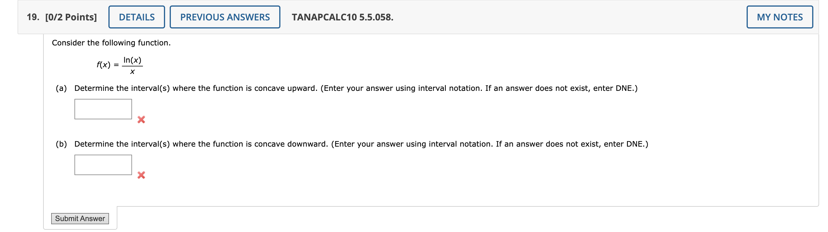 Solved Consider the following function.f(x)=ln(x)x(a) | Chegg.com