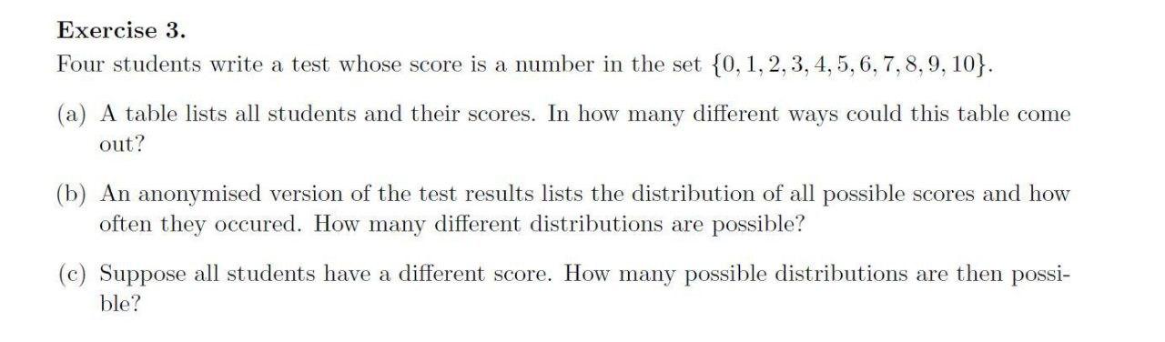 Solved Exercise 3. Four students write a test whose score is | Chegg.com