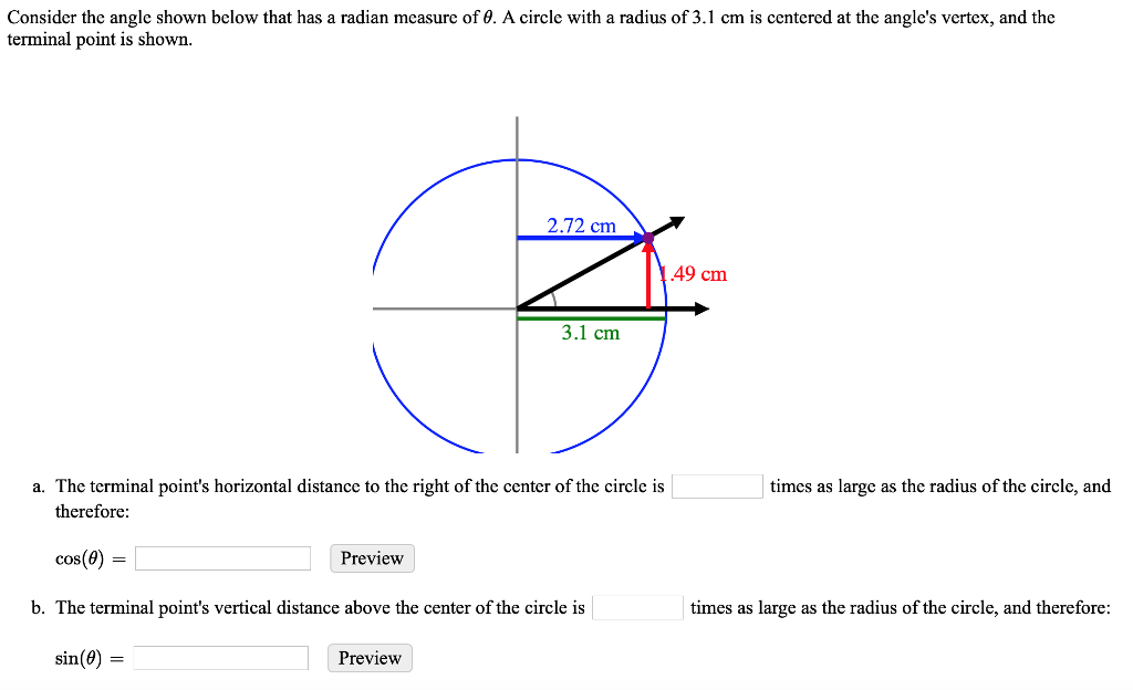 Solved Consider the angle shown below that has a radian | Chegg.com Solved Consider the angle shown below that has a radian | Chegg.com