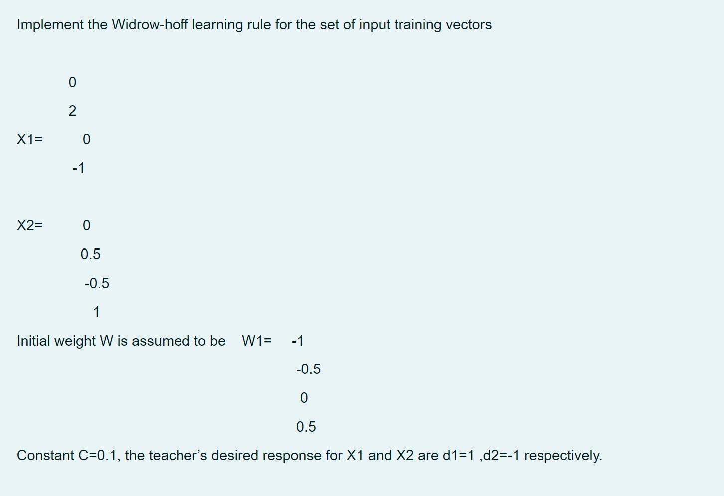 Solved Implement the Widrow-hoff learning rule for the set | Chegg.com