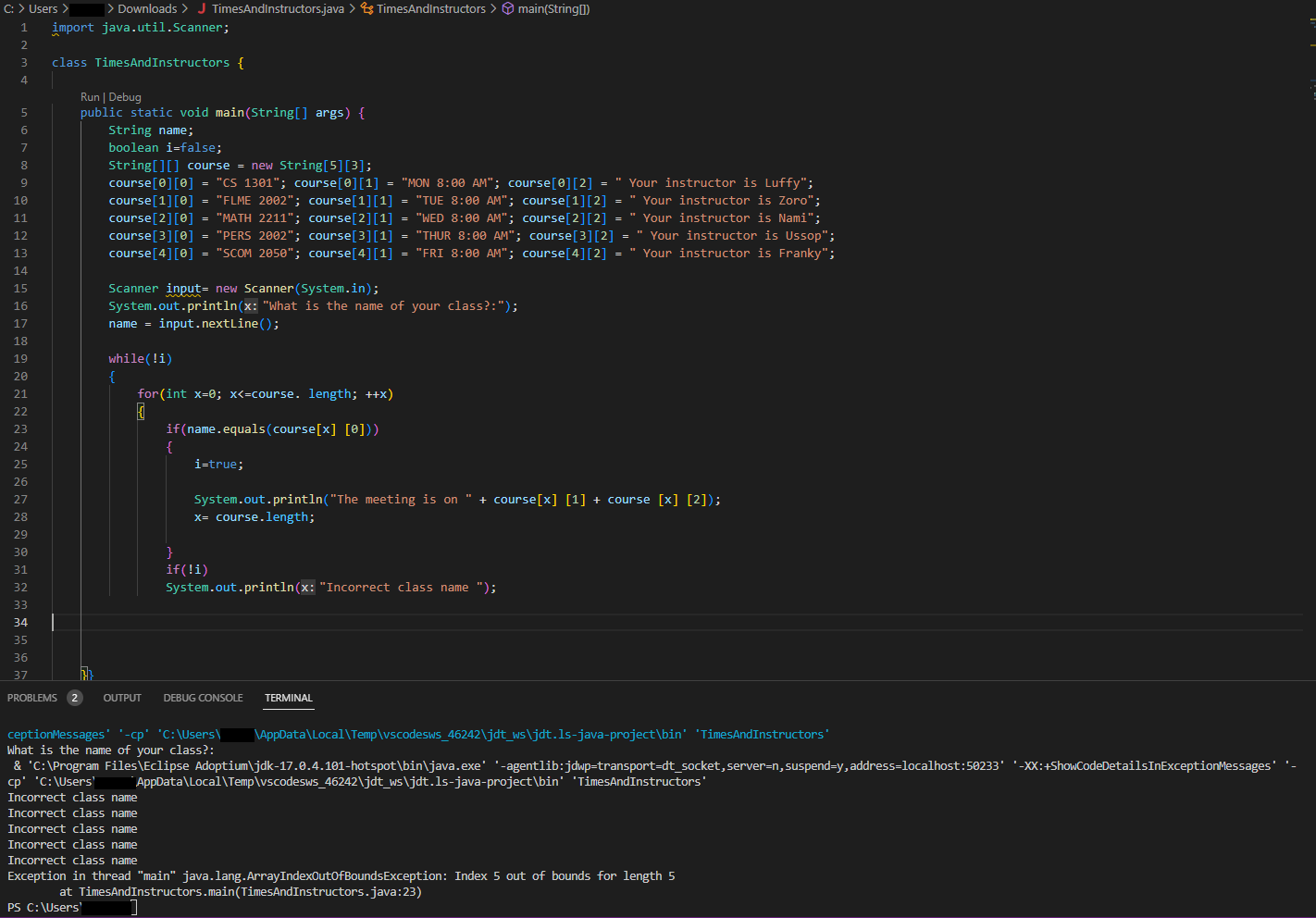 Solved My code keeps printing the Incorrect class names 5 | Chegg.com